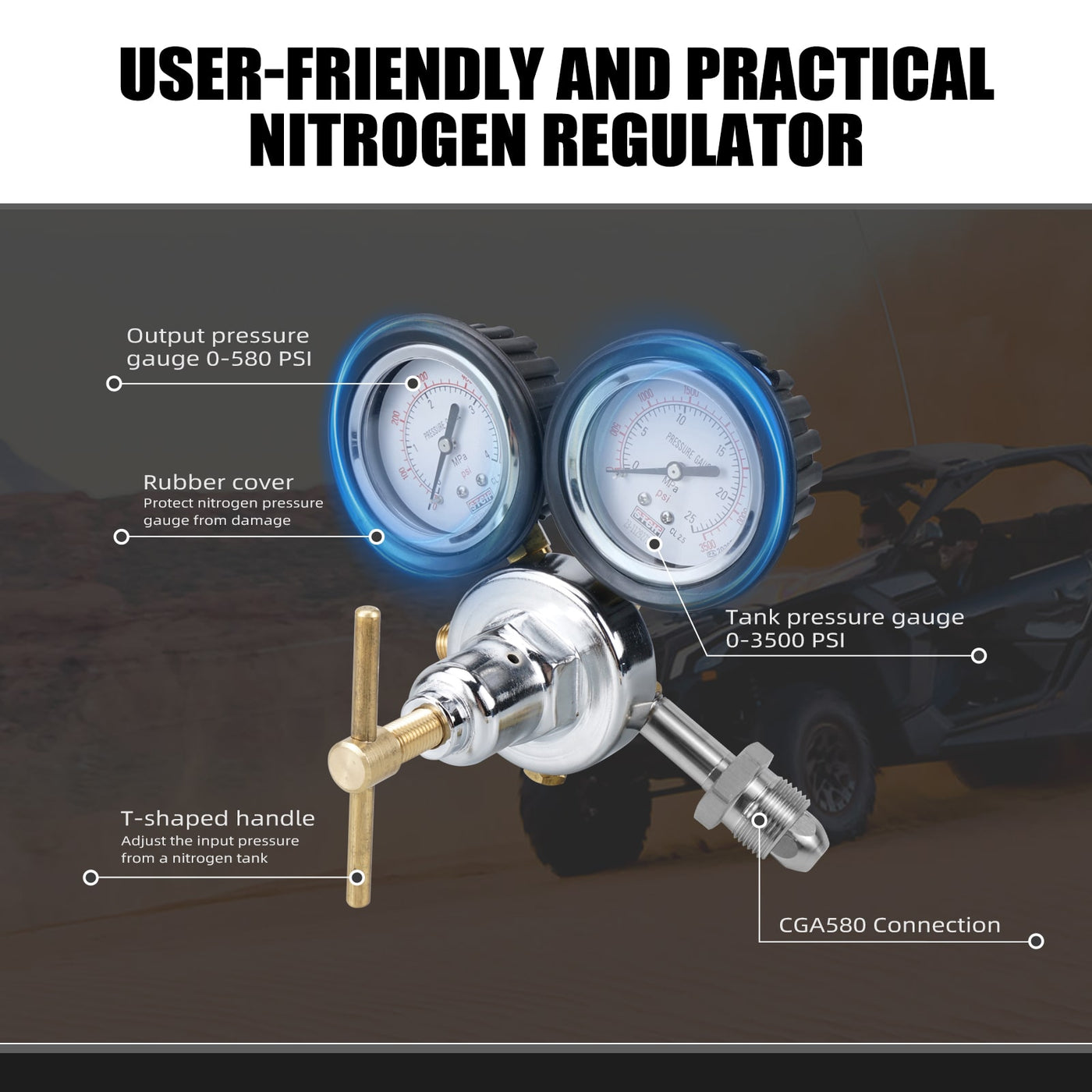6000PSI Nitrogen Regulator Kit Shock Fill 8' Hose for ATV UTV