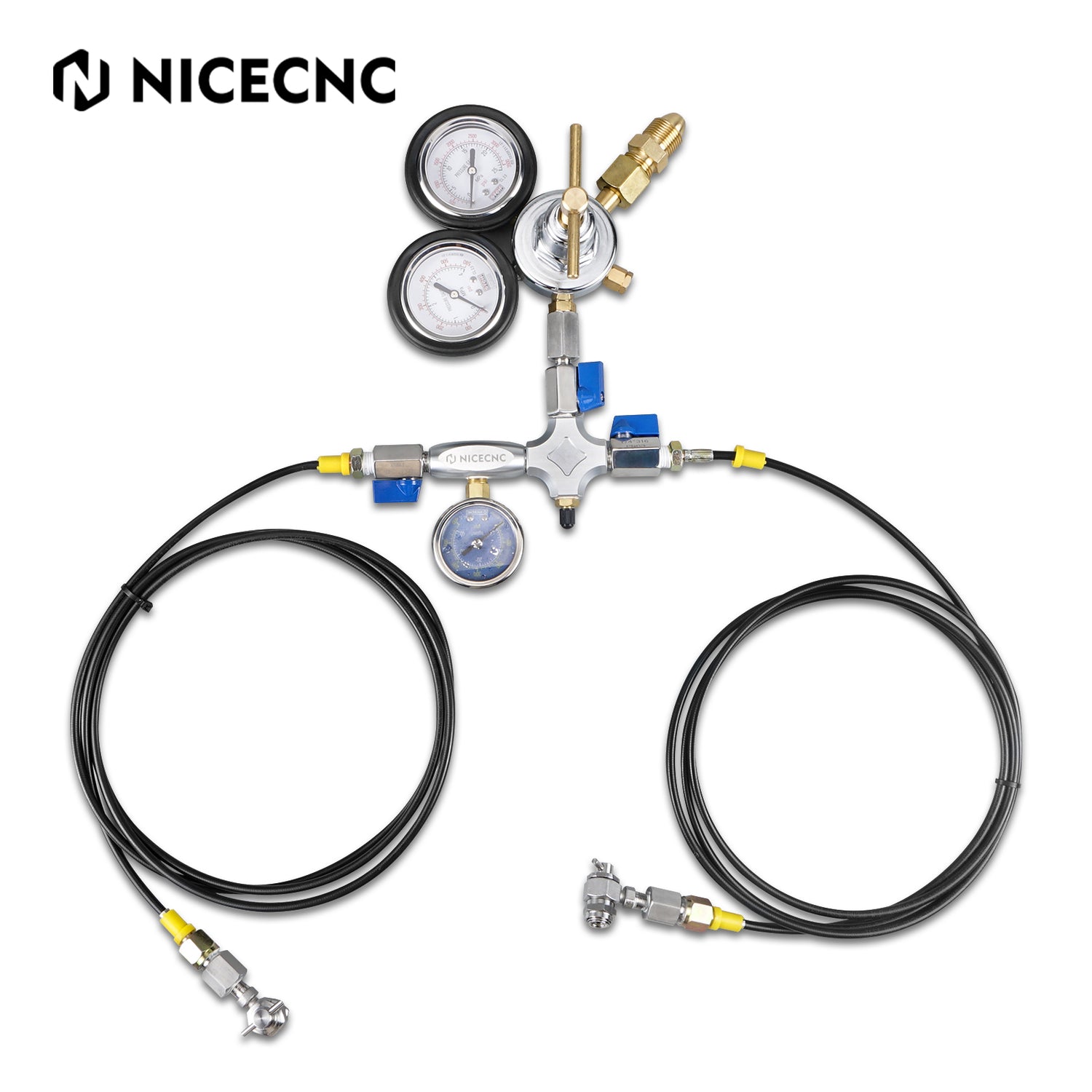 Universal Motorcycle ATV UTV Dual Hose Nitrogen Shock Regulator Fill T