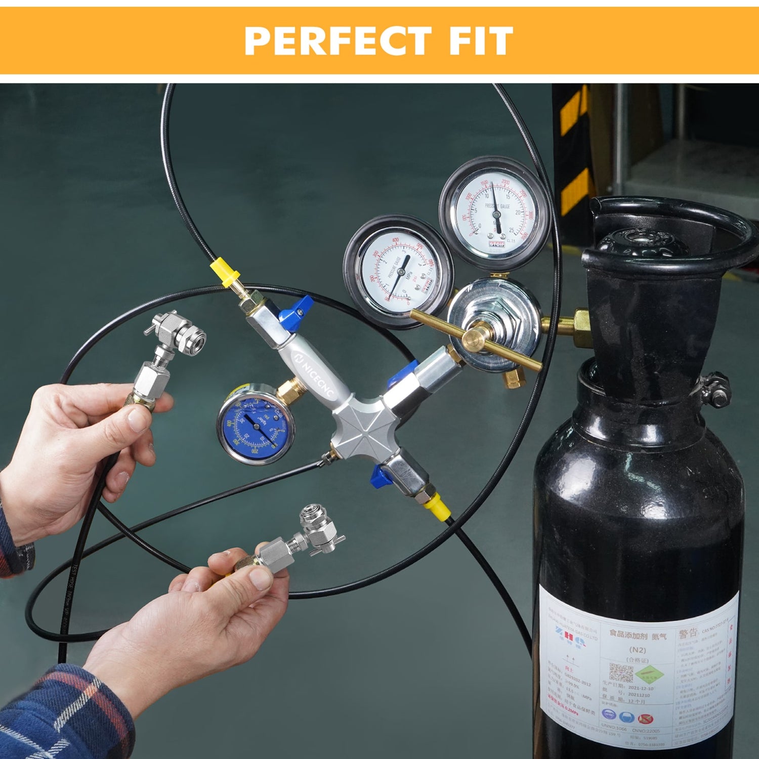 Universal Motorcycle ATV UTV Dual Hose Nitrogen Shock Regulator Fill T