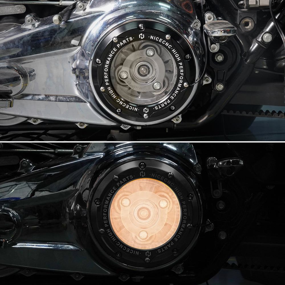 Harley Road King Street Glide M8 LED Clear Derby Clutch Cover