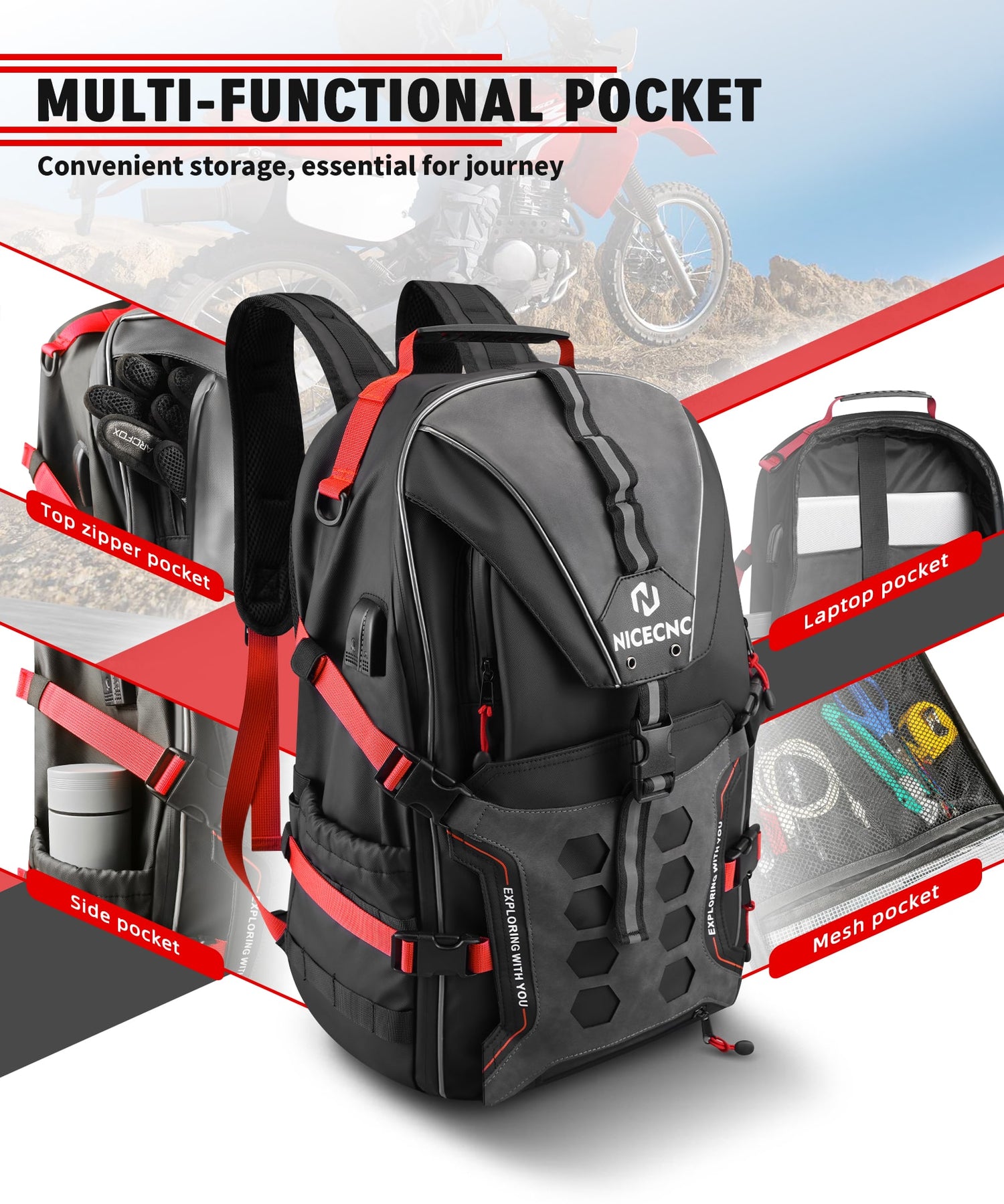 Motorcycle Helmet Backpack 35L Hiking Luggage Storage Bag