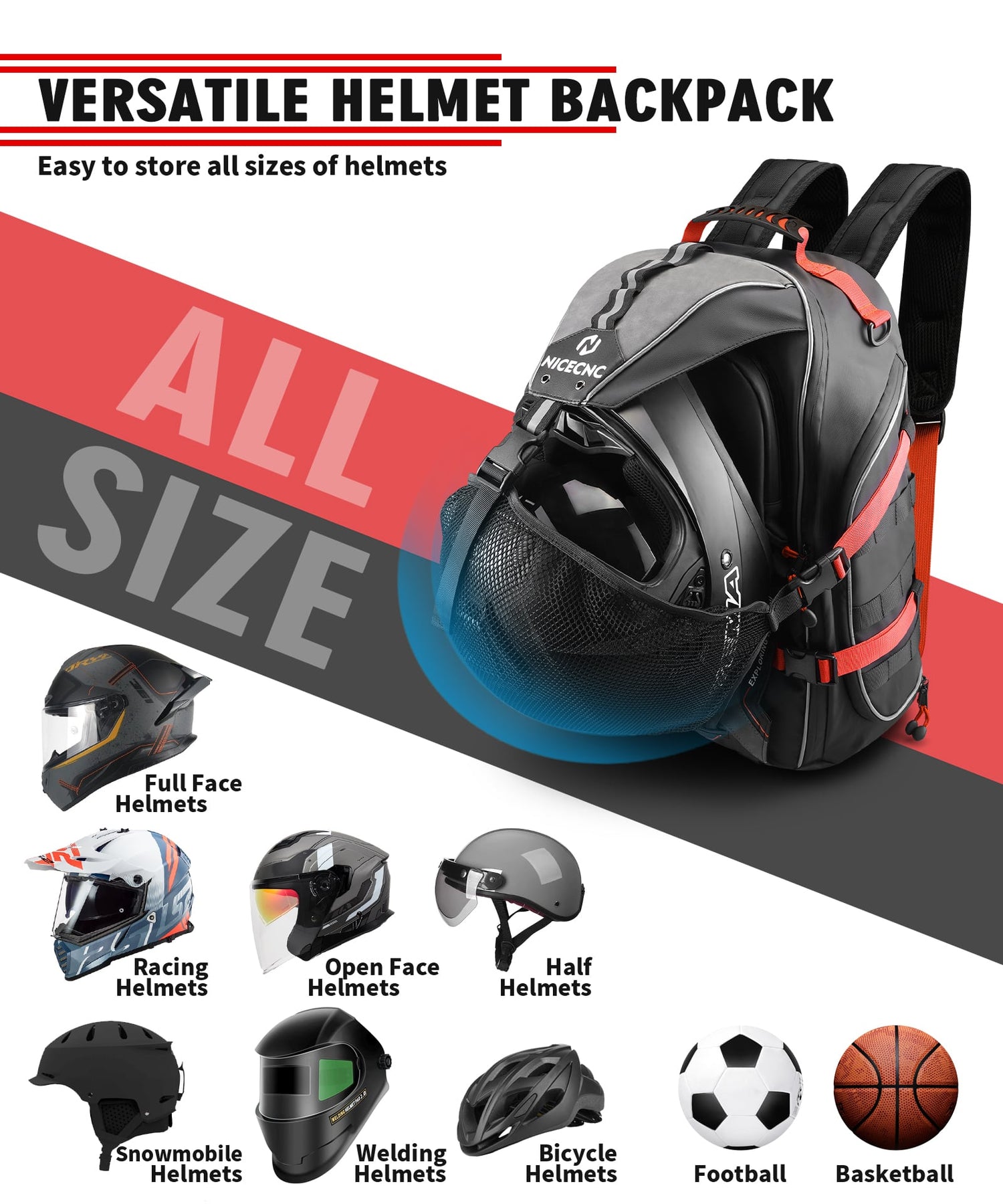 Motorcycle Helmet Backpack 35L Hiking Luggage Storage Bag