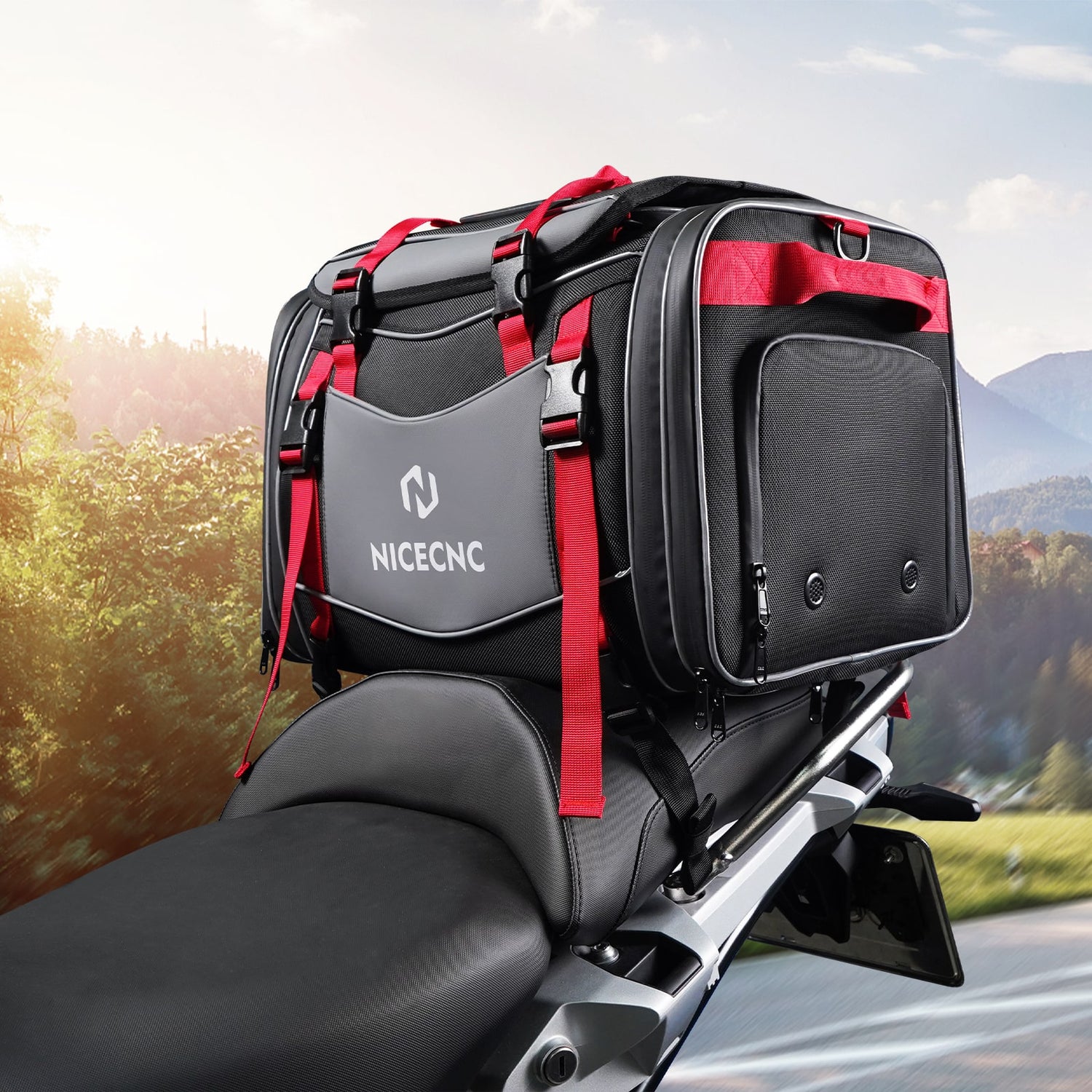 Motorcycle Tail Bag 53L Expandable Luggage Rack Bag