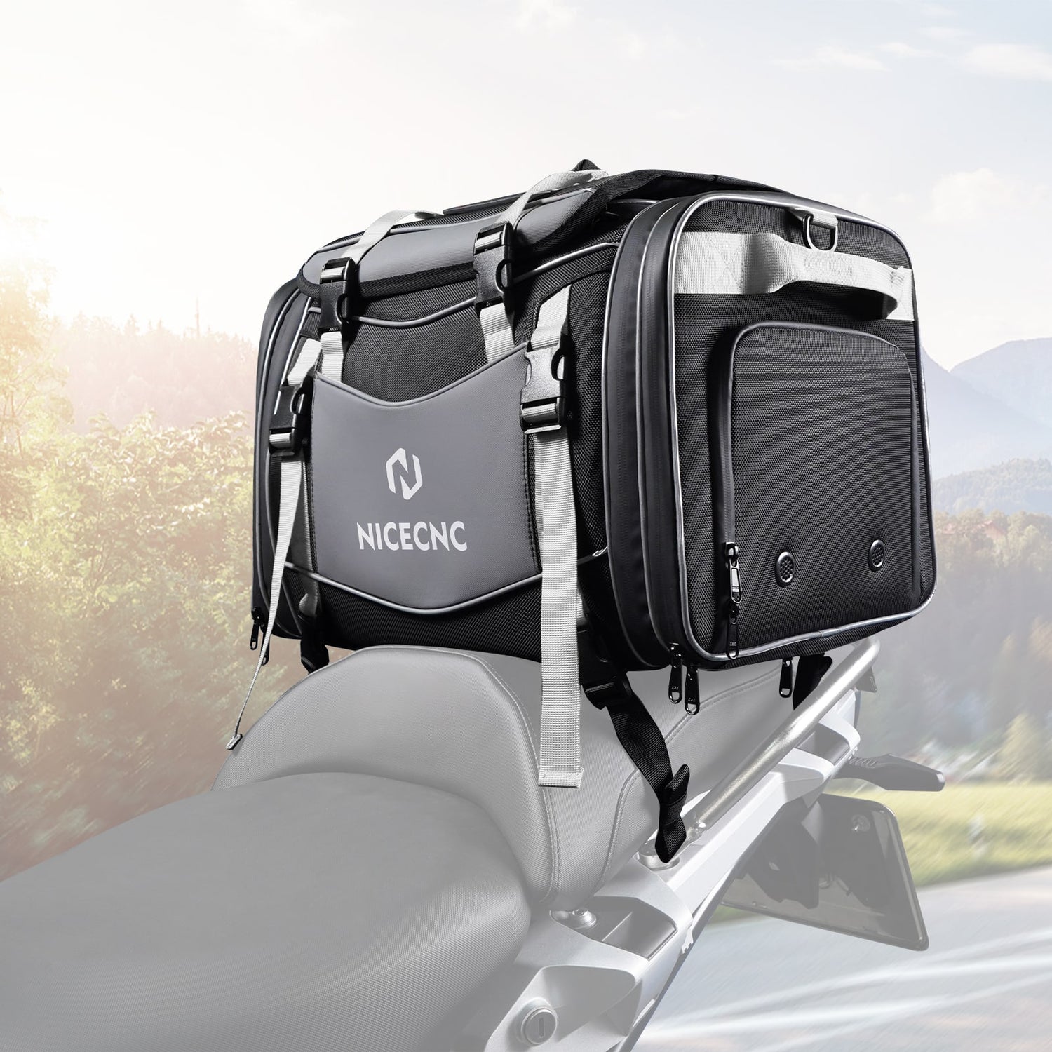 Motorcycle Tail Bag 53L Expandable Luggage Rack Bag