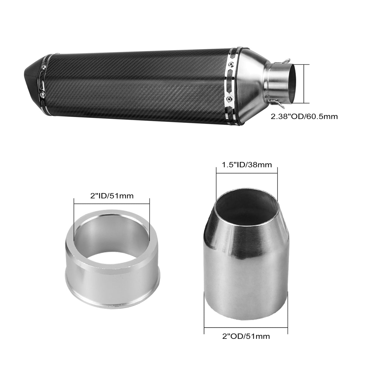 38/51/60.5mm Motorcycle ATV Exhaust Muffler Tail Pipe