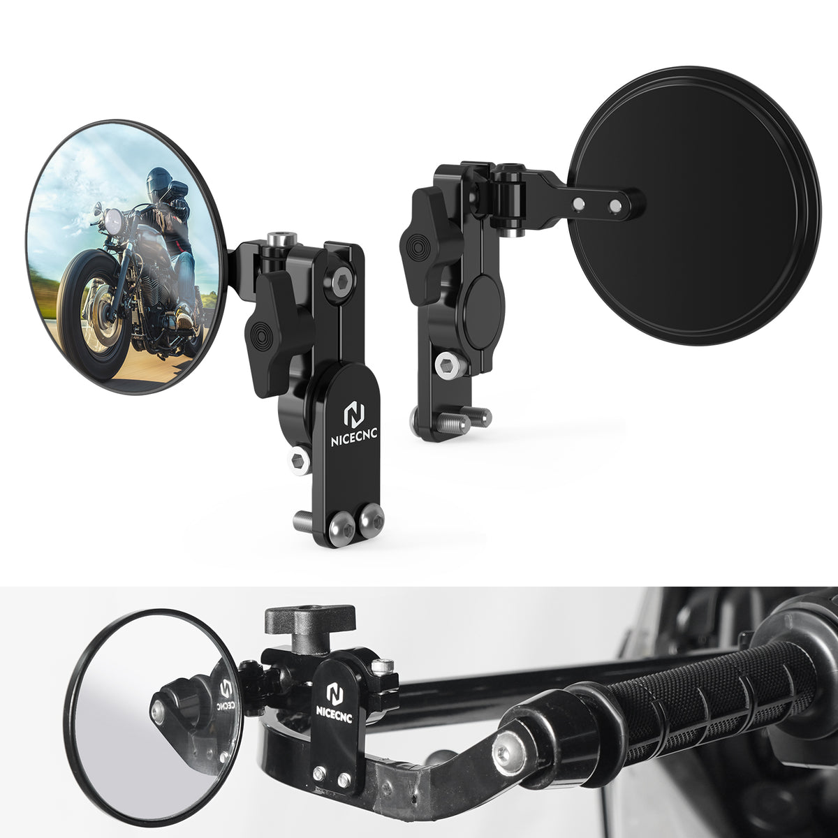 Motorcycle Round Quick Flip Adjustable Convex Mirrors Kit