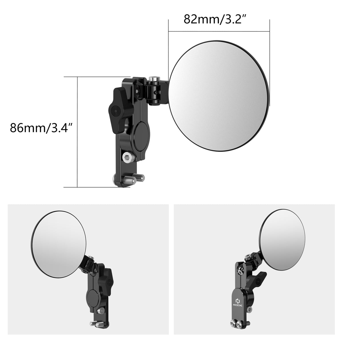 Motorcycle Round Quick Flip Adjustable Convex Mirrors Kit