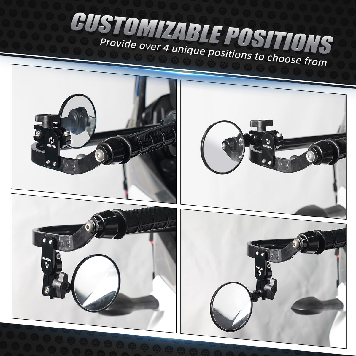 Motorcycle Round Quick Flip Adjustable Convex Mirrors Kit