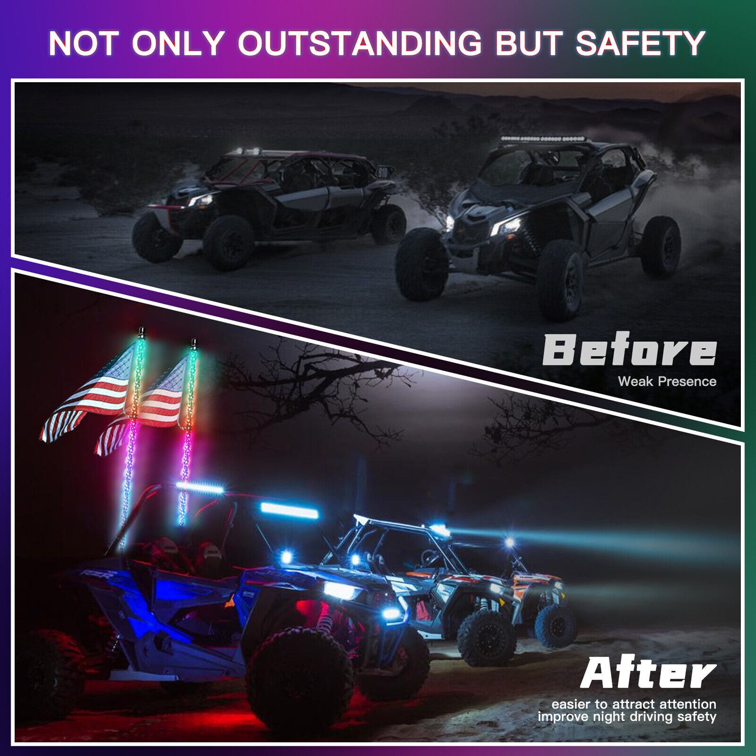 RGB LED Spiral Whip Lights Flag Pole Lamp For UTV ATV APP Remote