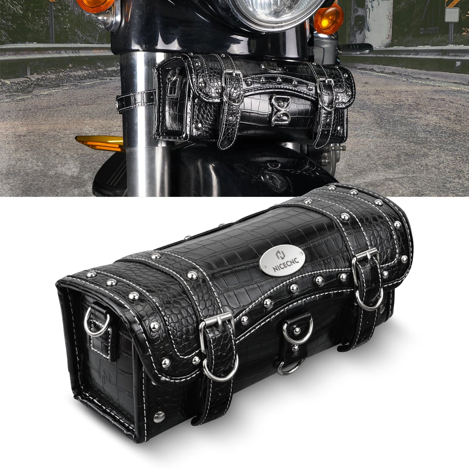 Motorcycle Handlebar Bag Crocodile Texture PU Leather