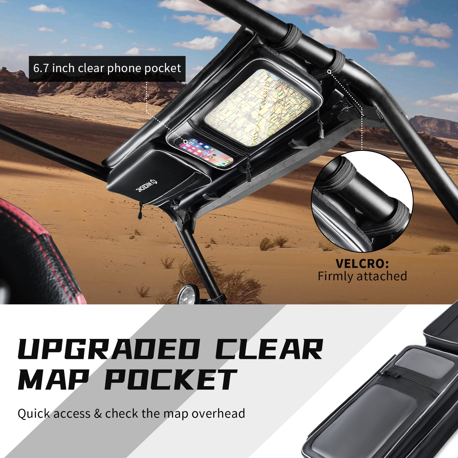 UTV Roof Bag PVC Overhead Storage Tool Bag Large Map Pouch