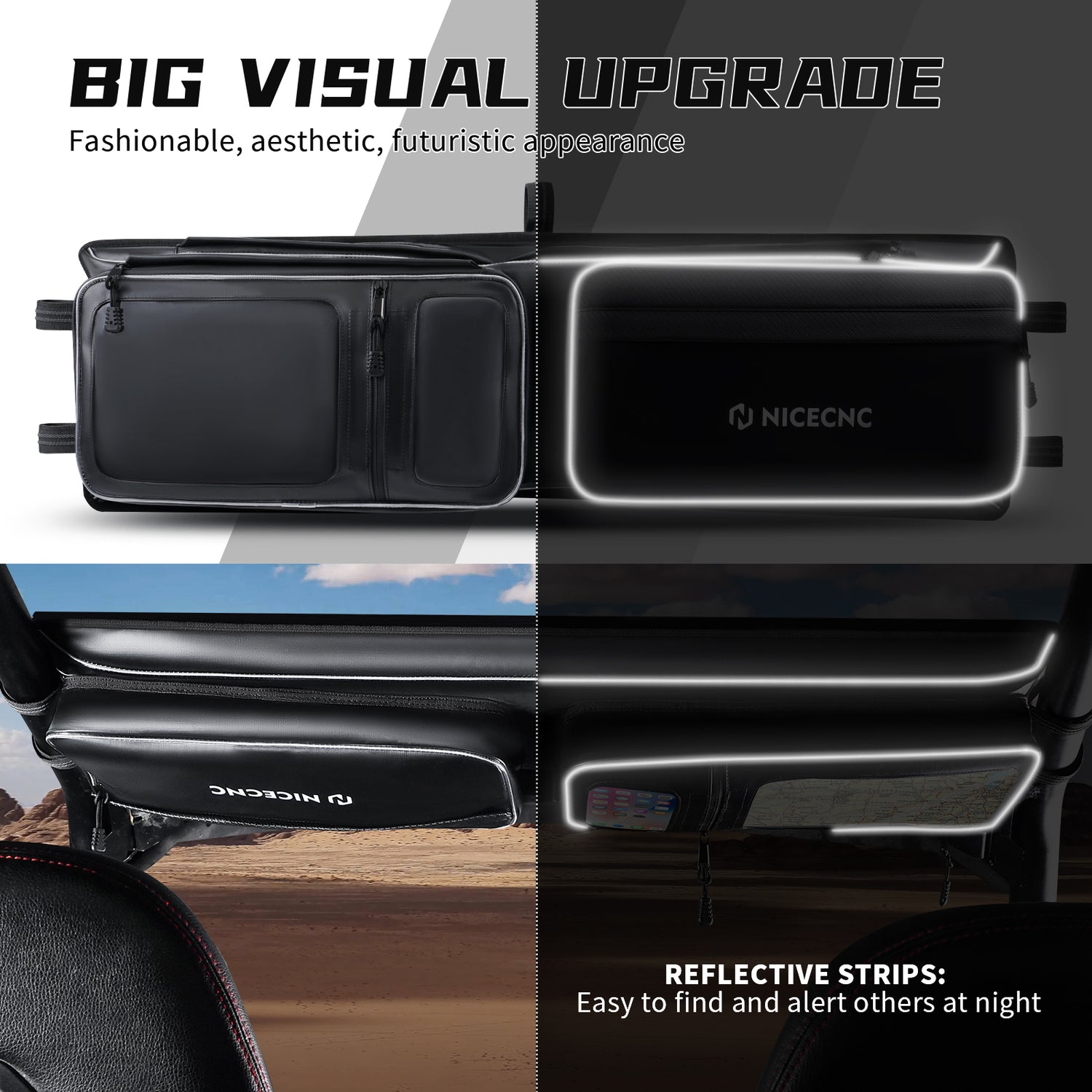 UTV Roof Bag PVC Overhead Storage Tool Bag Large Map Pouch