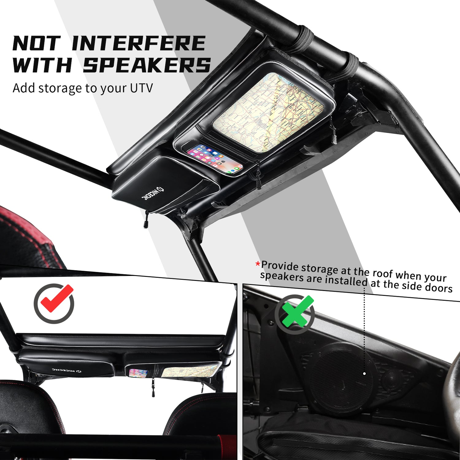 UTV Roof Bag PVC Overhead Storage Tool Bag Large Map Pouch